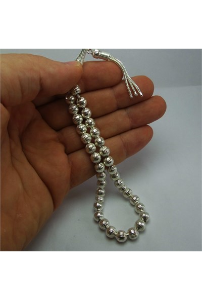 Osmanlı Gümüş Gümüş Tespih Çizgili Büyükboy 20Gr