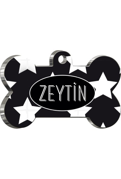 Pet Tag Art Pet Tag Art - Büyük Beyaz Yıldızlı Kemik Şekilli Köpek Künyesi