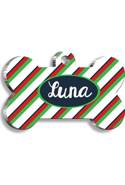 Pet Tag Art Çizgili Kemik Şekilli Köpek Künyesi