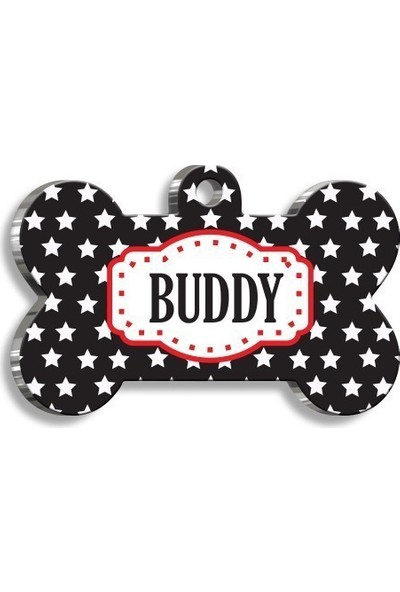 Pet Tag Art Siyah Üstüne Yıldızlı Kemik Şekilli Köpek Künyesi Pet Tag Art Siyah Üstüne Yıldızlı Kemik Şekilli Köpek Künyesi