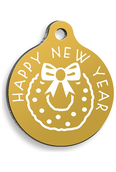 Pet Tag Art - Christmas Serisi Gold New Year Yuvarlak Kedi Ve Köpek Künyesi