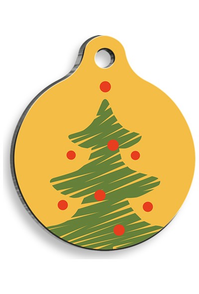 Pet Tag Art - Christmas Serisi Art Tree Yuvarlak Kedi Ve Köpek Künyesi