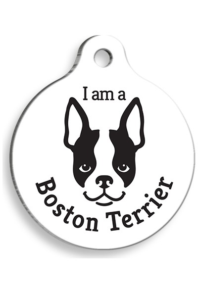 Pet Tag Art Beyaz Boston Terrier Yuvarlak Köpek Künyesi
