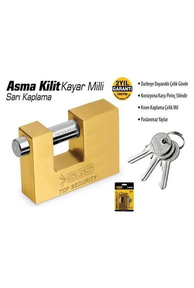 Sgs Sarı Kaplama Kayar Milli Asma Kilit 90Mm Sgs1362 (1 Adet) Sgs Sarı Kaplama Kayar Milli Asma Kilit 90Mm Sgs1362 (1 Adet)