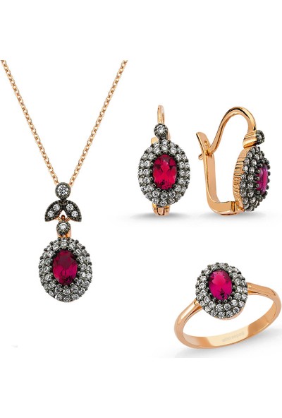 Altınsepeti Kırmızı Beyaz Taşlı Altın Set As8Tk14T2 14