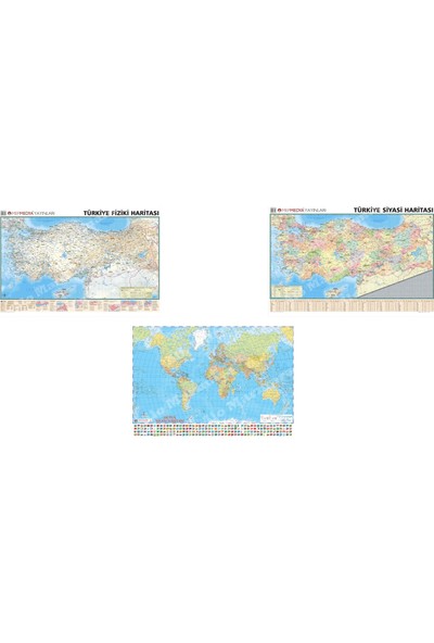 Mep Harita Dünya Siyasi Haritası + Türkiye Siyasi Ve Fiziki Haritası Çift Taraflı 2'li Set Çitalı Askılı 70 x 100 Cm
