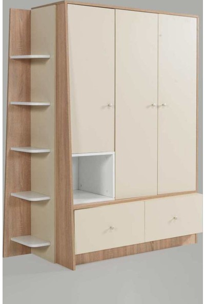 Musvenus Mobilya Endülüs 3 Kapaklı 2 Çekmeceli Gardırop - Meşe