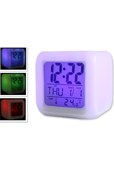 Wildlebend 7 Renk Değiştiren Alarmlı Dijital Küp Saat
