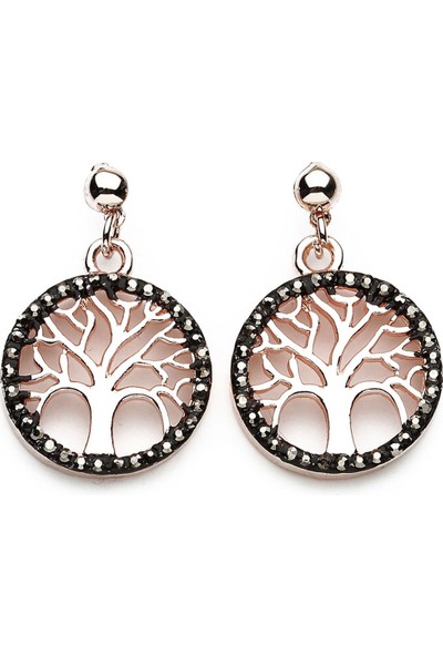 Modex Markazit Taşlı Rose Hayat Ağacı Küpe