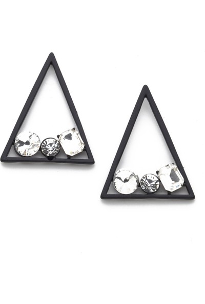 Modex Siyah Kaplama, Beyaz Taşlı Üçgen Küpe