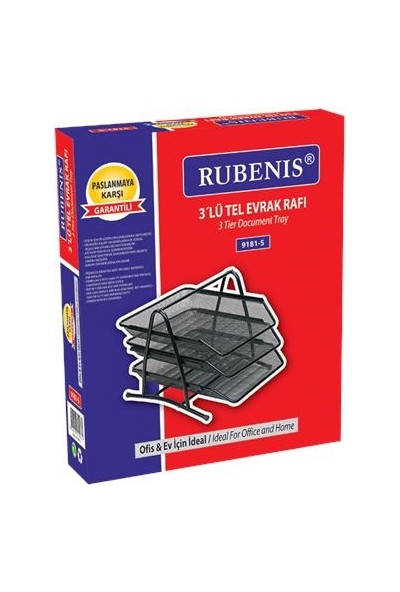 Rubenis Tel 3Lü Evrak Rafı Siyah 9181-S