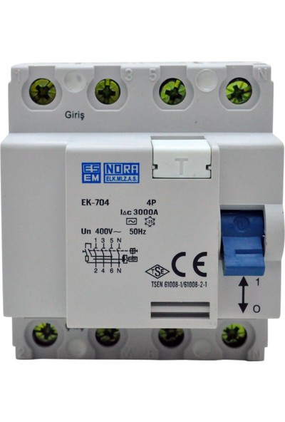 Esem 4X40A/30Ma 3Ka Kaçak Akım Koruma Rölesi Esem 4X40A/30Ma 3Ka Kaçak Akım Koruma Rölesi