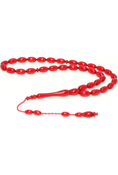 Nusret Takı Arpa Kesim Ateş Kırmızısı Sıkma Kehribar Tesbih