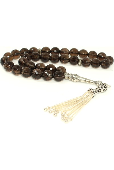 Nusret Takı 925 Ayar Gümüş Dumanlı Kuvars Taşlı Tesbih