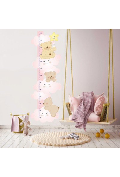 DekorLoft Bulutlu Ayıcıklar Boy Ölçer Sticker DBC0032 Pembe