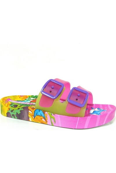 Gezer 8844 Pembe Yeşil Deniz Plaj Kumsal Çocuk Terlik
