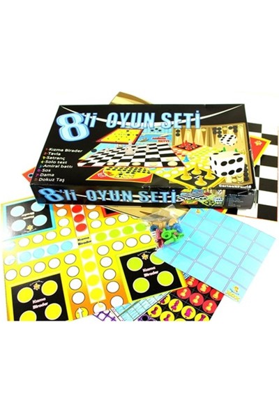 Tekreyonda 8'Li Oyun Seti Dama, Kızma Birader, Santranç, Solo .....