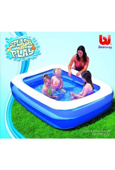 Bestway Dikdörtgen Şişme Aile Havuzu 201 x 150 x 51 Cm + Şişirme Pompası 54005