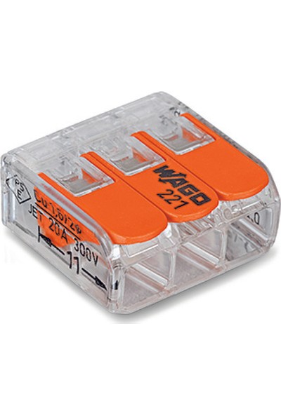 Wago 3'lü Kablo Birleştirici Buat Klemens 0,2 - 4Mm2 Kablolar İçin Wago 3'lü Kablo Birleştirici Buat Klemens 0,2 - 4Mm2 Kablolar İçin