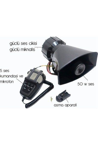 5 Sesli Mikrofonlu Siren 100W 12V CSEK053 5 Sesli Mikrofonlu Siren 100W 12V CSEK053