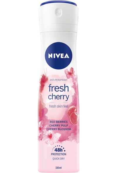 Nivea Kadın Sprey Deodorant Fresh Cherry, 48 Saat Anti-perspirant koruma, 150 ml