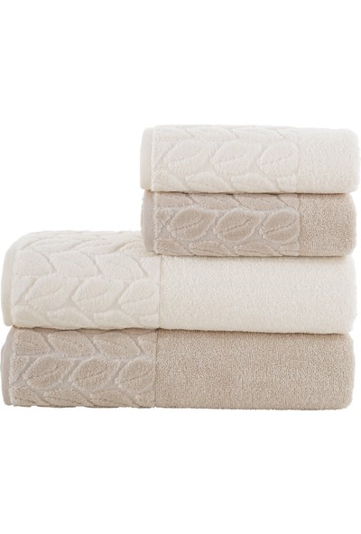 Nurpak Hazal 4'lü Banyo Havlu Takımı 90 x 150 cm - 50 x 90 cm Kahve - Krem Nurpak Hazal 4'lü Banyo Havlu Takımı 90 x 150 cm - 50 x 90 cm Kahve - Krem