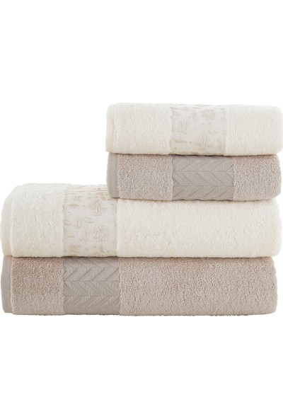 Nurpak Yıldız Bambu 4'lü Banyo Havlu Takımı 90 x 150 cm - 50 x 90 cm Kahve - Krem