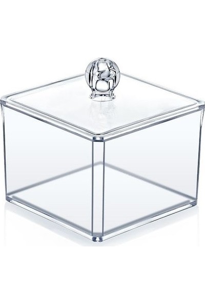 Şeffaf Kare Pamukluk ve Kulak Çubuğu Organizer Kutusu