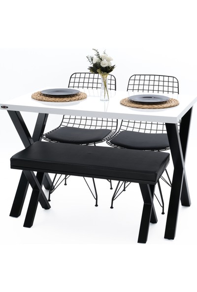 Mars Mobilya Woody Beyaz Metal Ayaklı Mutfak Masa ve Bench Takımı Mars Mobilya Woody Beyaz Metal Ayaklı Mutfak Masa ve Bench Takımı