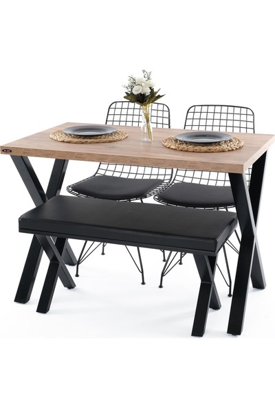 Mars Mobilya Woody Çam Metal Ayaklı Mutfak Masa ve Bench Takımı Mars Mobilya Woody Çam Metal Ayaklı Mutfak Masa ve Bench Takımı