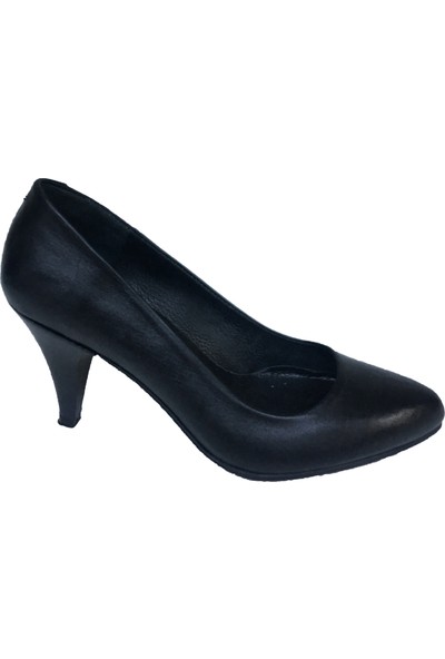 Elegan Siyah Deri Alçak Topuk Stiletto Ayakkabı Elegan Siyah Deri Alçak Topuk Stiletto Ayakkabı
