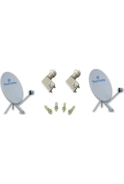Next Televizyon Çift Çanak Anten Takım 4K Full Hd Tv Uyumlu 85Cm Çanak Anten + Çiftli Lnb