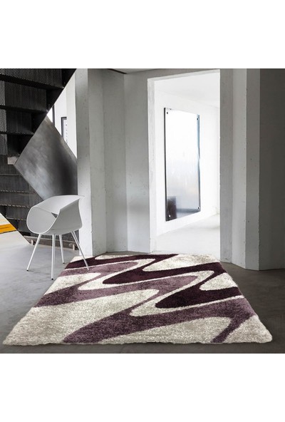 Halı Home Halı Therapy 517 Gri Mürdüm El Dokuma Shaggy Halı 170 x 240 cm