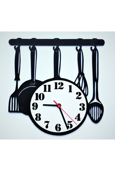 Milastoys Ahşap Mutfak Dekorlu Duvar Saati Siyah Beyaz Milastoys Ahşap Mutfak Dekorlu Duvar Saati Siyah Beyaz
