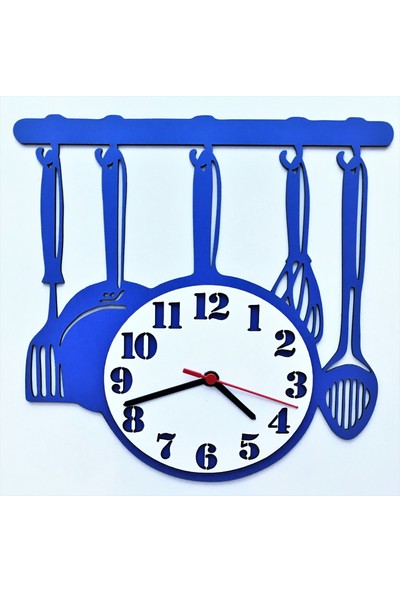 Milastoys Ahşap Mutfak Dekorlu Duvar Saati Lacivert Beyaz