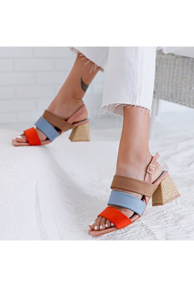 Limoya Katherine Pudra Kum Bebe-Mavisi Portakal Alçak Hasır Topuklu Sandalet Limoya Katherine Pudra Kum Bebe-Mavisi Portakal Alçak Hasır Topuklu Sandalet