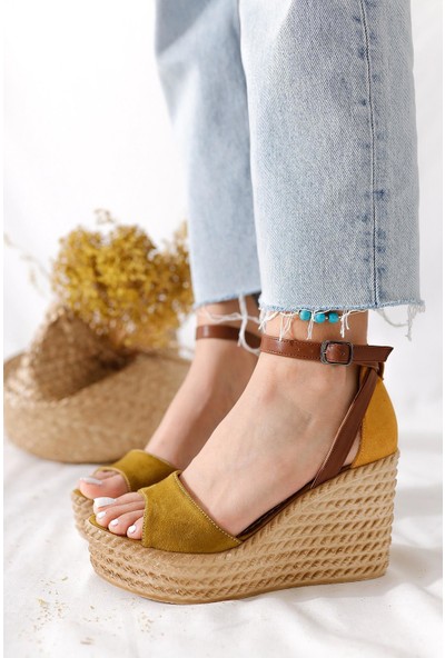 Limoya Scarlett Hardal Haki Taba Kemerli Dolgu Taban Sandalet