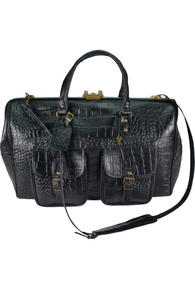 Zaven Deri Crocodile Timsah Baskılı Seyahat Çantası Zaven Deri Crocodile Timsah Baskılı Seyahat Çantası