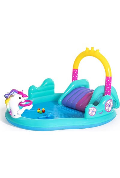 Bestway 53097- Unicorn Temalı Kaydıraklı, Potalı Fıskiyeli Havuz 274 x 198 x 37 cm