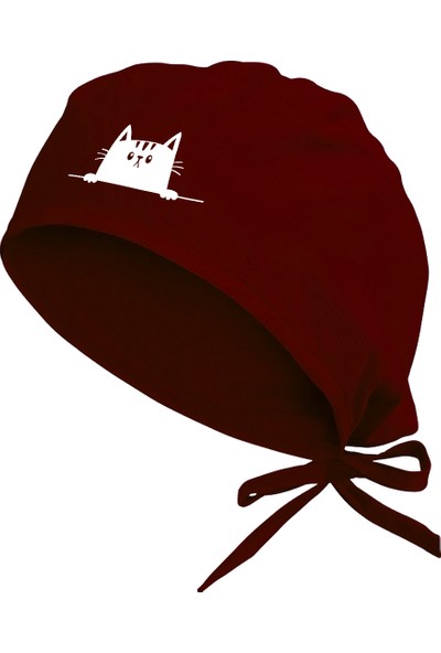 Kedi Temalı Özel Tasarım Hastane Cerrahi Bone Bordo