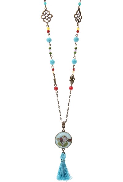 Halley Concept Özel El Yapımı Çiçek Tasarım Reçine Otantik Kadın Kolye