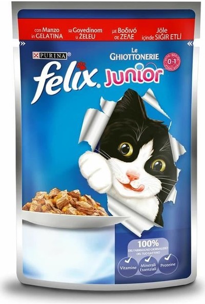 Felix Junior Sığır Etli Yavru Pouch Yaş Kedi Maması 100 gr x 20 Adet