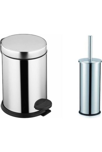 Yönyap Micro Pedallı Paslanmaz Çöp Kovası 5 lt + Fırçalık 2'li Set