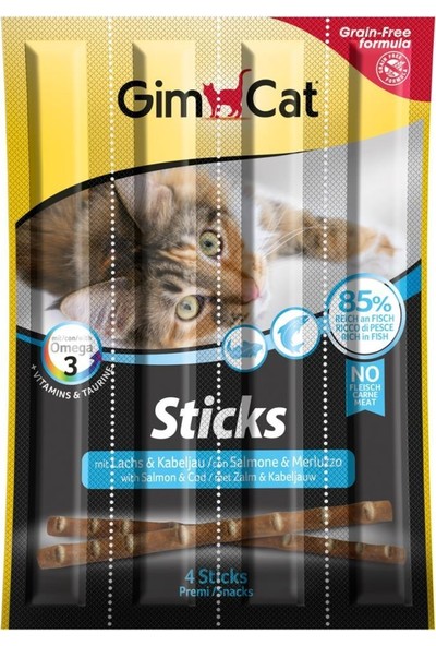 Gimcat Sticks Somon Atlantic Morina Etli Kedi Ödül Çubukları 4'lü - 20 gr Gimcat Sticks Somon Atlantic Morina Etli Kedi Ödül Çubukları 4'lü - 20 gr
