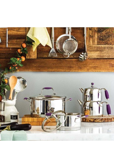 Korkmaz A119-03 Flora Maxı Çaydanlık Takımı Mor