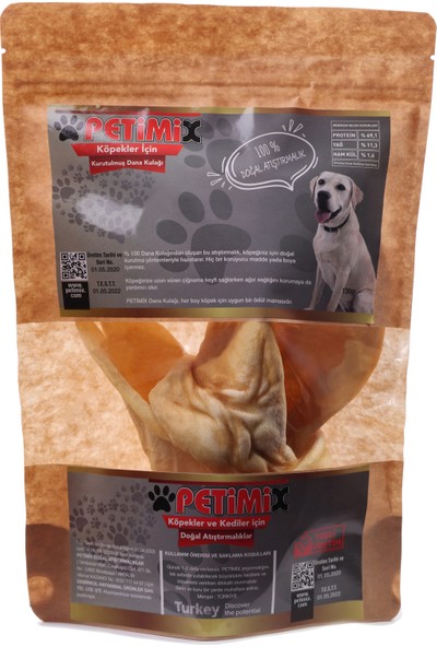 Petimix Dana Kulakları 130g Çiğneme Kemikleri Köpek Ödülü Petimix Dana Kulakları 130g Çiğneme Kemikleri Köpek Ödülü