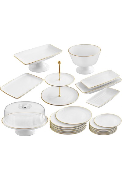 Gönül Beyaz Gold 21 Parça Pasta Servis Sunum Çeyiz Seti Gönül Beyaz Gold 21 Parça Pasta Servis Sunum Çeyiz Seti