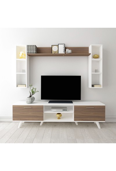 Moonlife Istanbul Dolaplı Tv Ünitesi 1 Beyaz Ceviz