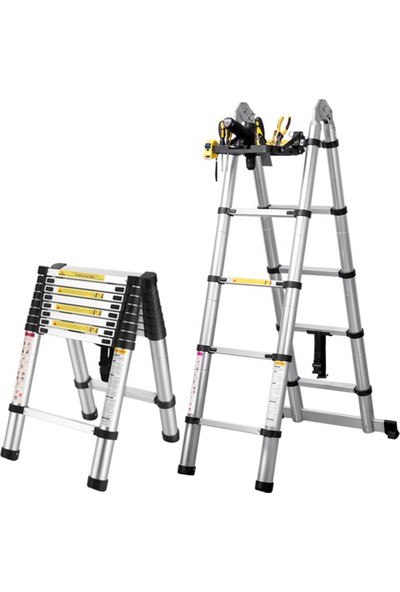 PACKTECH Çift Yönlü Teleskopik Merdiven - 7+7 Basamak 4.4 Metre PACKTECH Çift Yönlü Teleskopik Merdiven - 7+7 Basamak 4.4 Metre