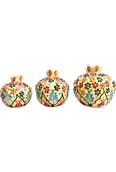 Çetin Çini El Işi 3'lü Çini Beyaz Nar Takımı